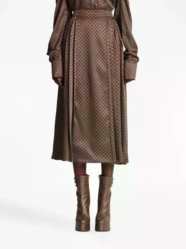 Balmain Monogram Print Pleated Midi Skirt