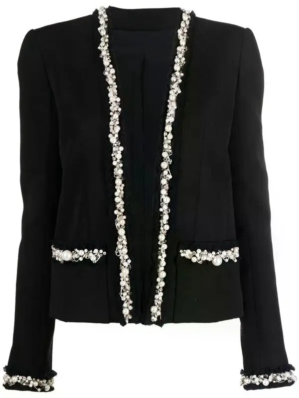 Balmain Pearl-trimmed Wool Jacket - Black