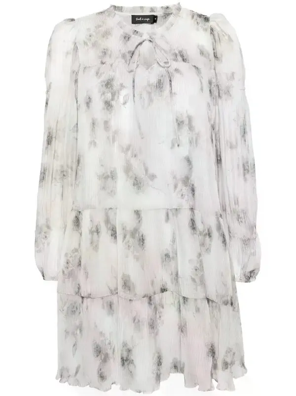 TOUT A COUP Plissé Floral-print Tiered Dress - Grey