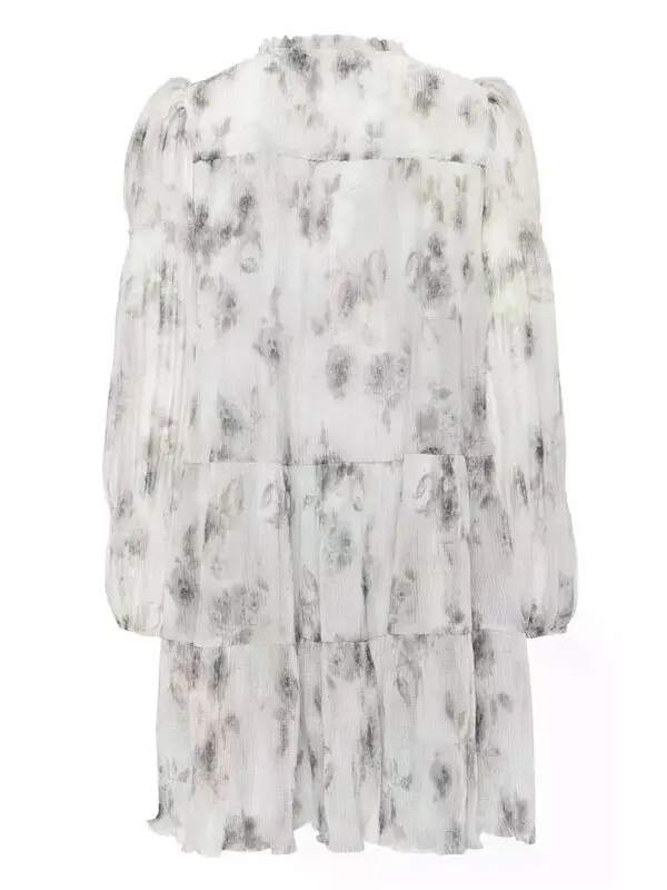 TOUT A COUP Plissé Floral-print Tiered Dress - Grey