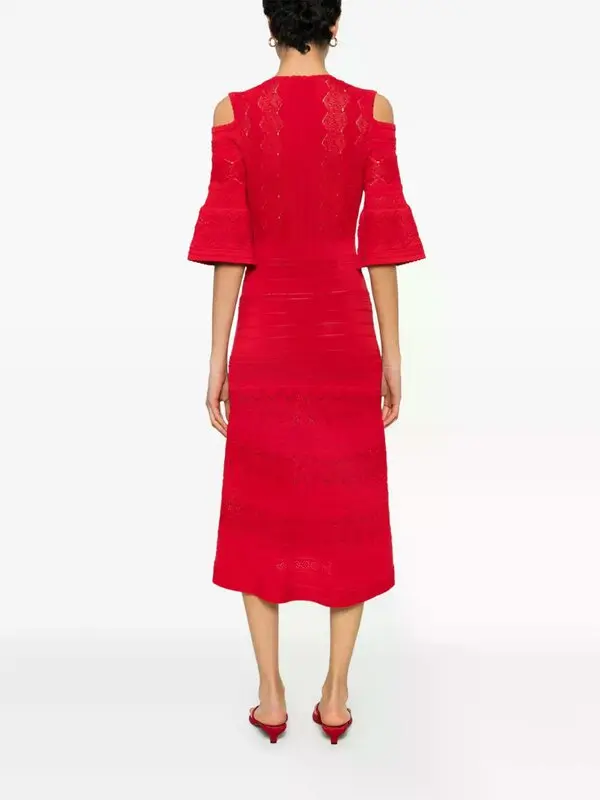 TWINSET Punched Geometric Knit Midi Dress - Red