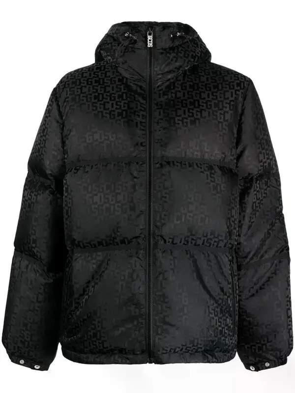 Gcds Monogrammed Padded Hooded Jacket - Black