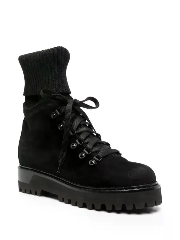 LE SILLA Suede Ankle Boots With Ribbed Detailing - Black