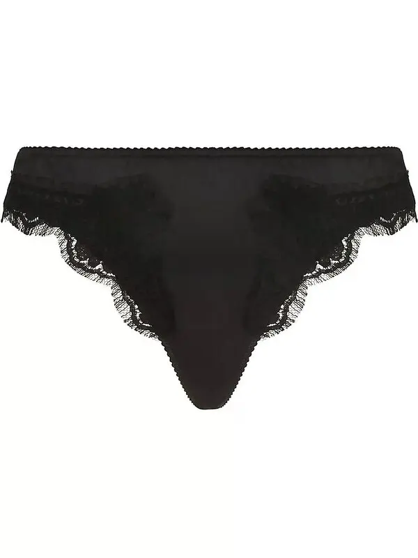 Dolce & Gabbana Lace-trim Satin Thong - Black