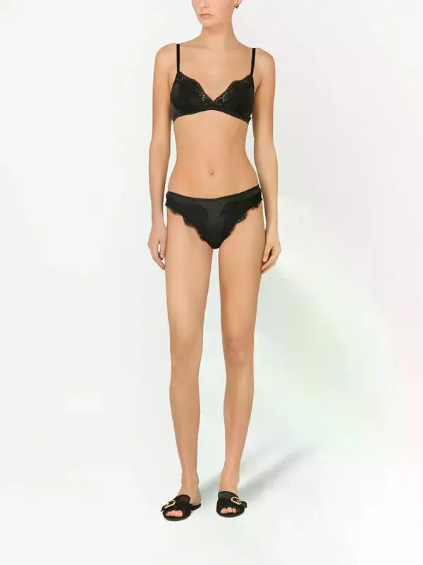 Dolce & Gabbana Lace-trim Satin Thong - Black
