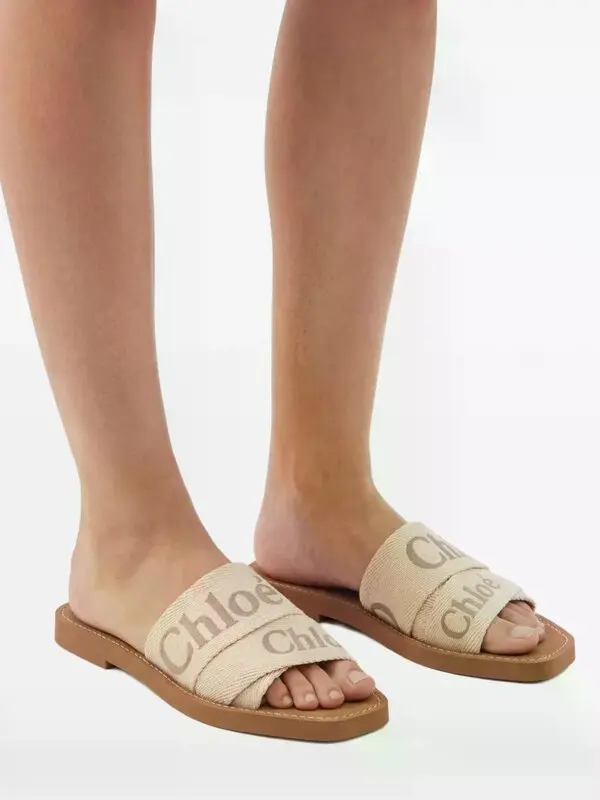 Chloé Woody Logo-embroidered Open-toe Sandals - Neutrals