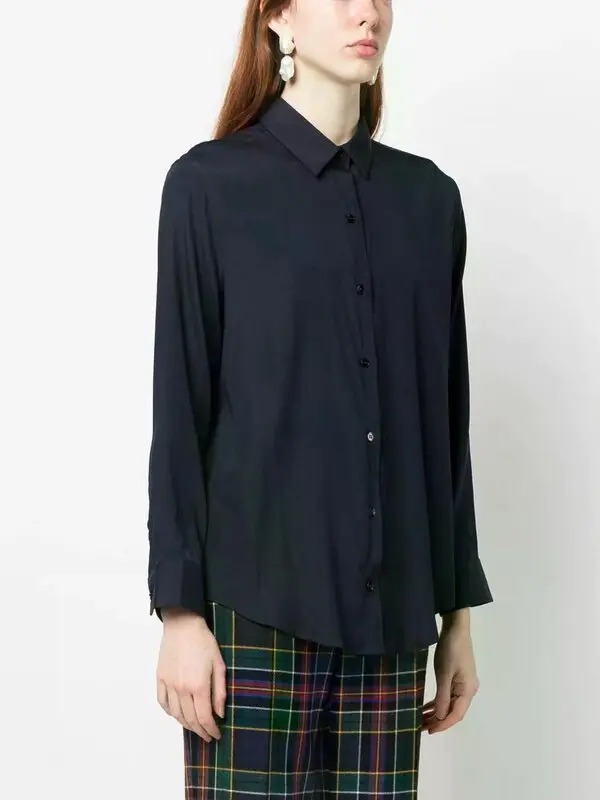 PAULA S Choice Navy Stretch-silk Shirt