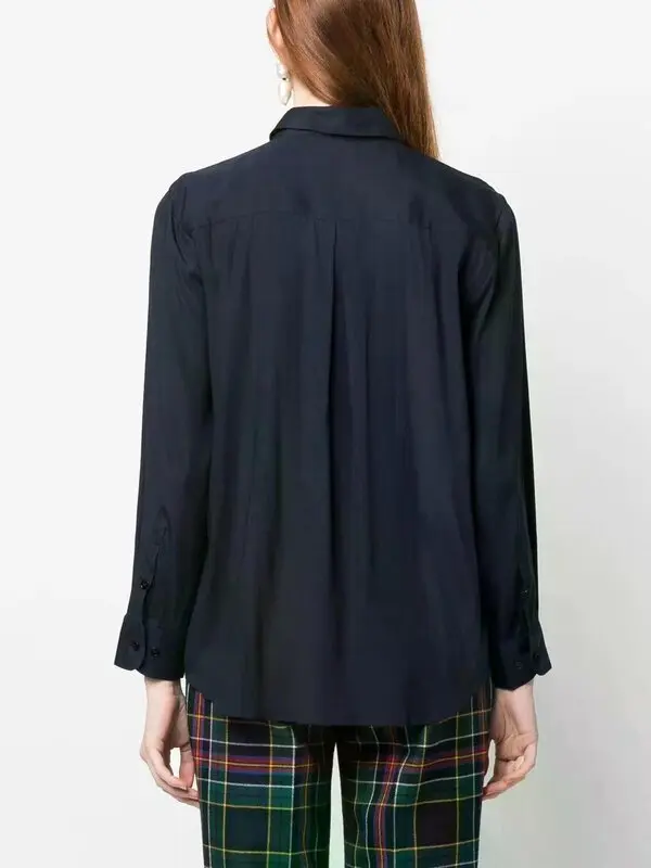 PAULA S Choice Navy Stretch-silk Shirt