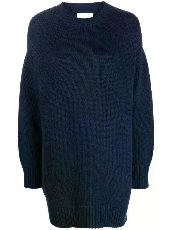 SA SU PHI Navy Cashmere Drop Shoulder Jumper - Blue