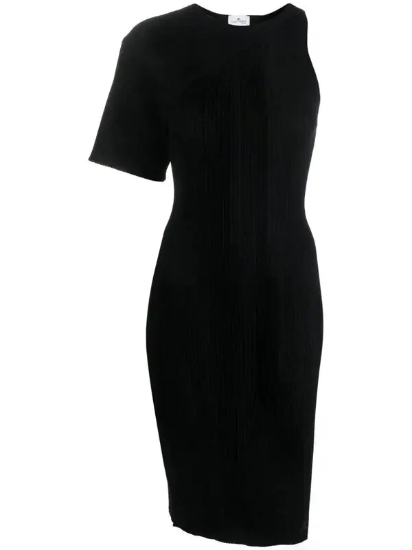 COURREGES Asymmetric Ribbed Midi Dress - Black