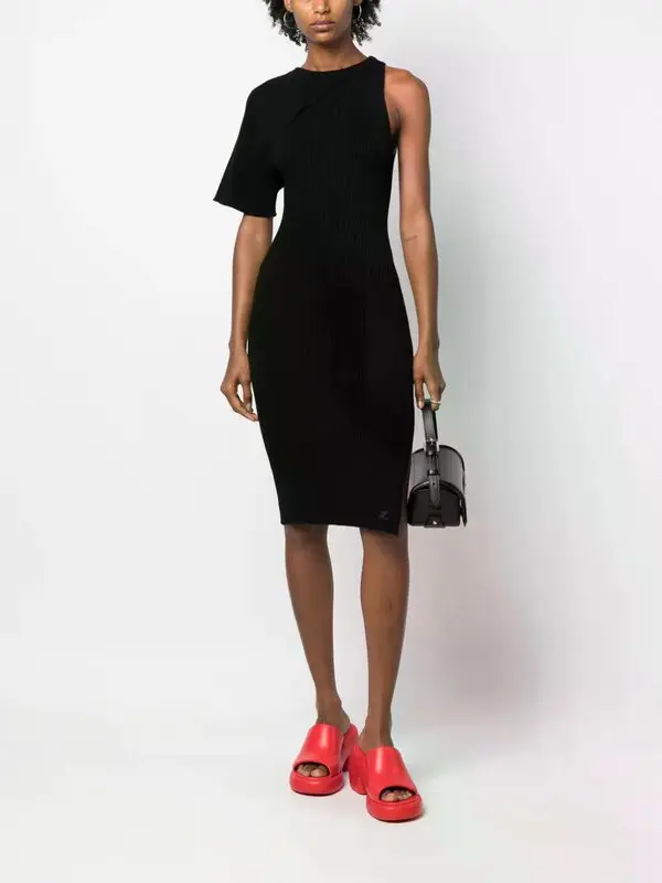 COURREGES Asymmetric Ribbed Midi Dress