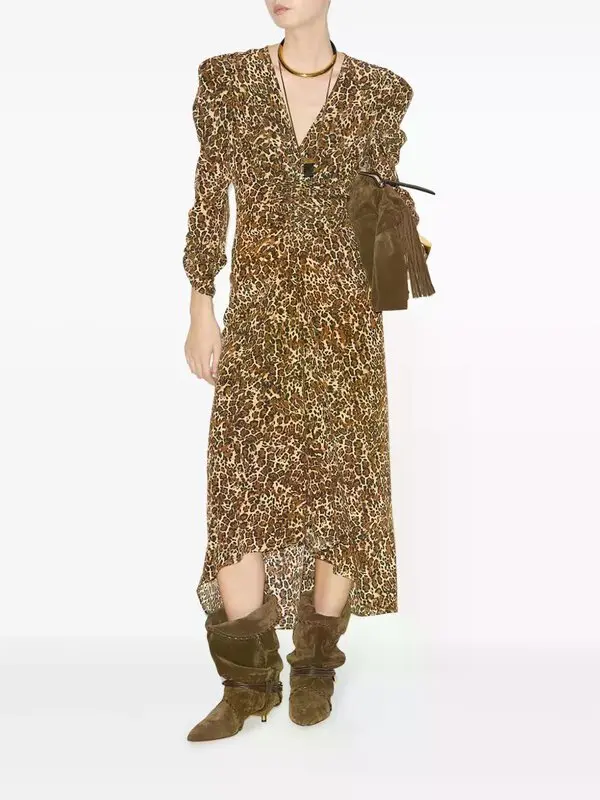 Isabel Marant Étoile Leopard Print Silk Blend Ruched Midi Dress