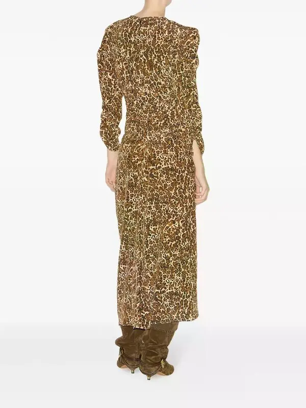 Isabel Marant Étoile Leopard Print Silk Blend Ruched Midi Dress