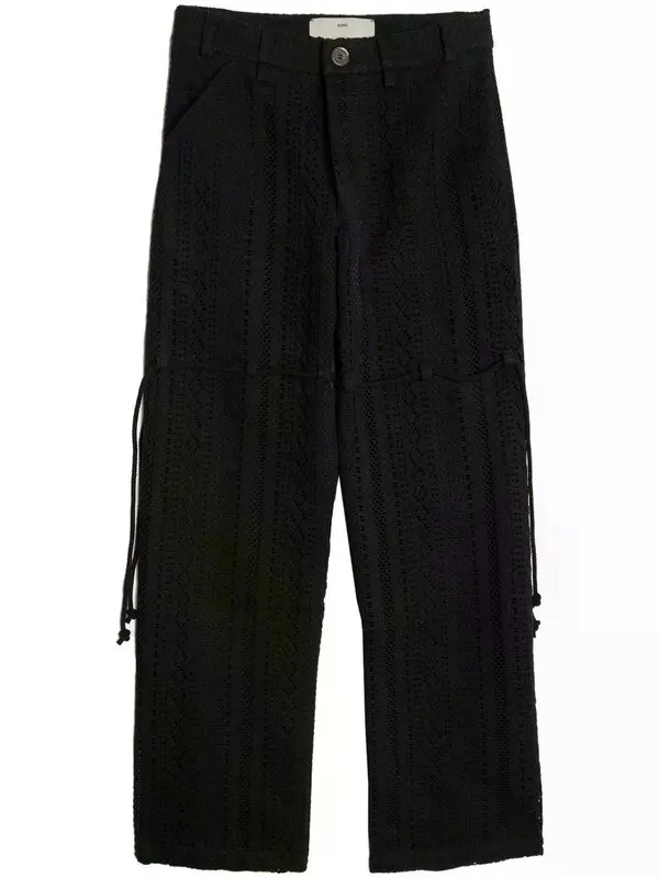 SONG FOR THE MUTE Lace Detailed Wide-leg Trousers - Black