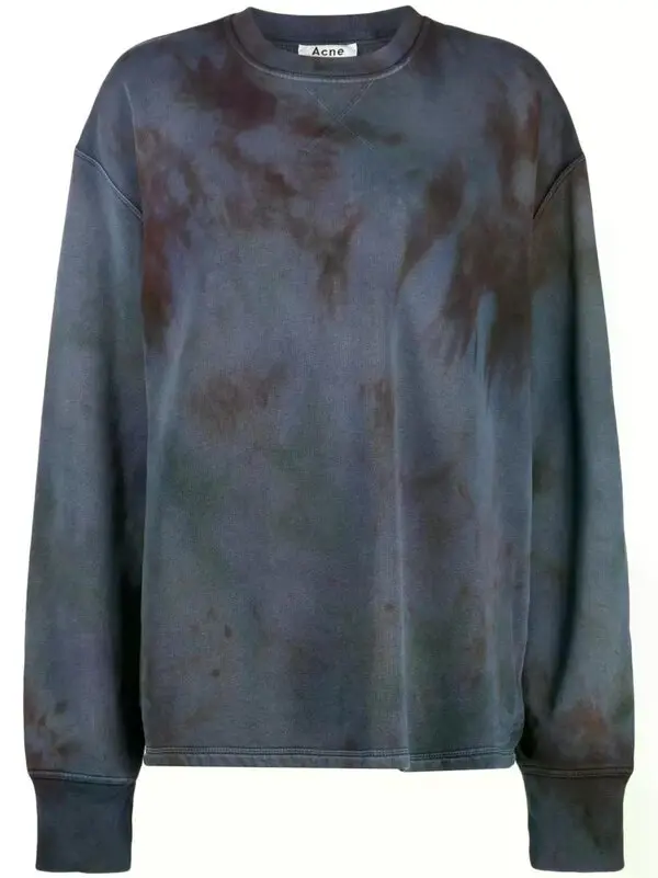 STAIN SHADE Tie-dye Print Cotton Sweatshirt With Elbow Patches - Blue