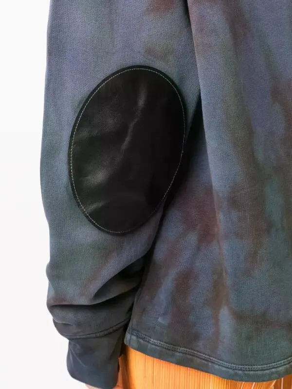 STAIN SHADE Tie-dye Print Cotton Sweatshirt With Elbow Patches