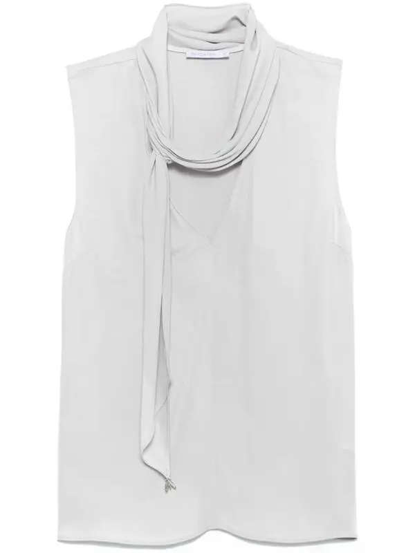 Patrizia Pepe Sleeveless V-neck Crepe Top With Sash Detail - Grey