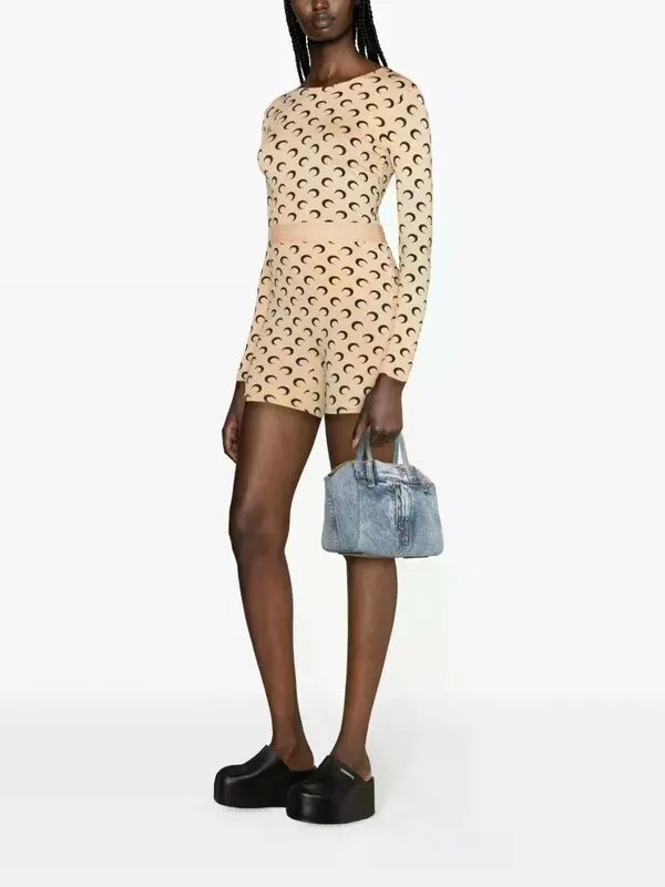 MARINE SERRE Moon-print High-waisted Shorts - Neutrals