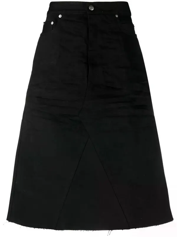 Rick Owens Denim Distressed Finish Knee Length Skirt