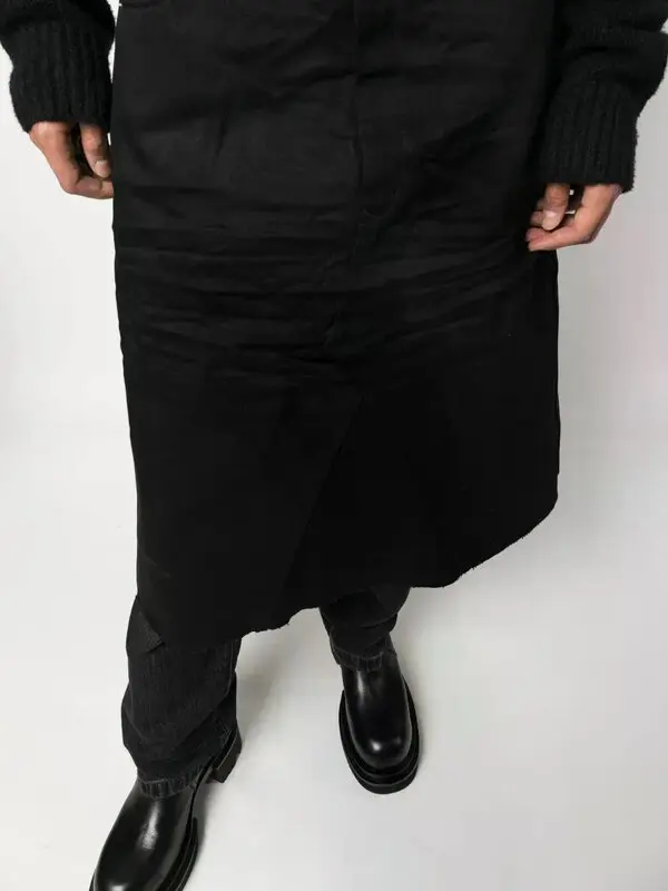 Rick Owens Denim Distressed Finish Knee Length Skirt