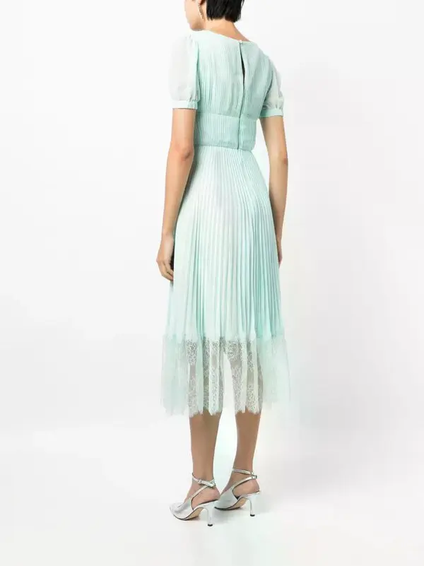 SELF-PORTRAIT Pleated Lace-trim Midi Dress