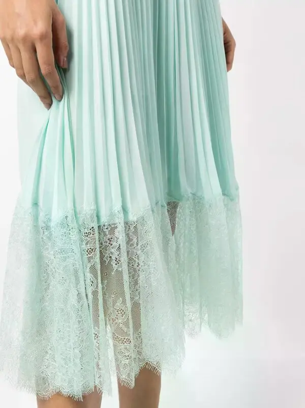 SELF-PORTRAIT Pleated Lace-trim Midi Dress