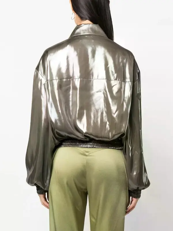 Blumarine Pointed Collar Metallic Bomber Jacket