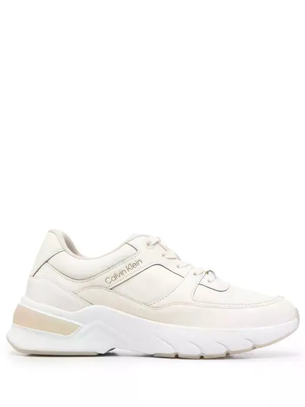 Calvin Klein Panelled Logo Embroidered Sneakers - Neutrals