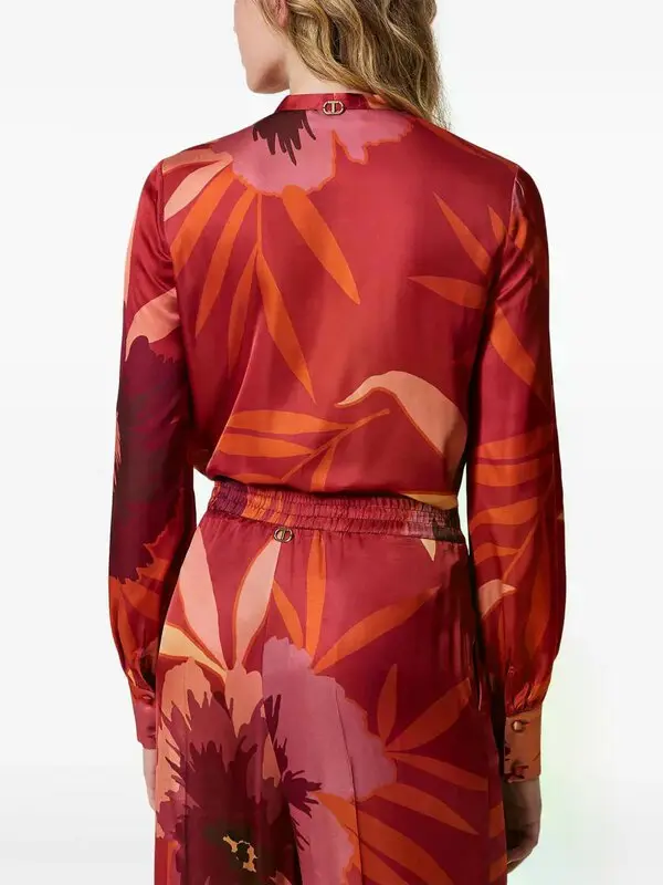 TWINSET Floral Print Tie Neck Satin Shirt