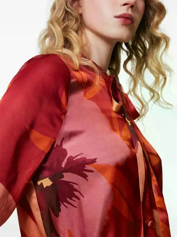 TWINSET Floral Print Tie Neck Satin Shirt