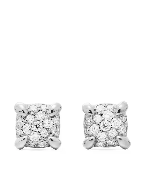 David Yurman 18kt White Gold Diamond Pavé Stud Earrings - Silver