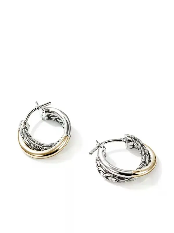John Hardy 14kt Gold And Sterling Crossover Hoop Earrings