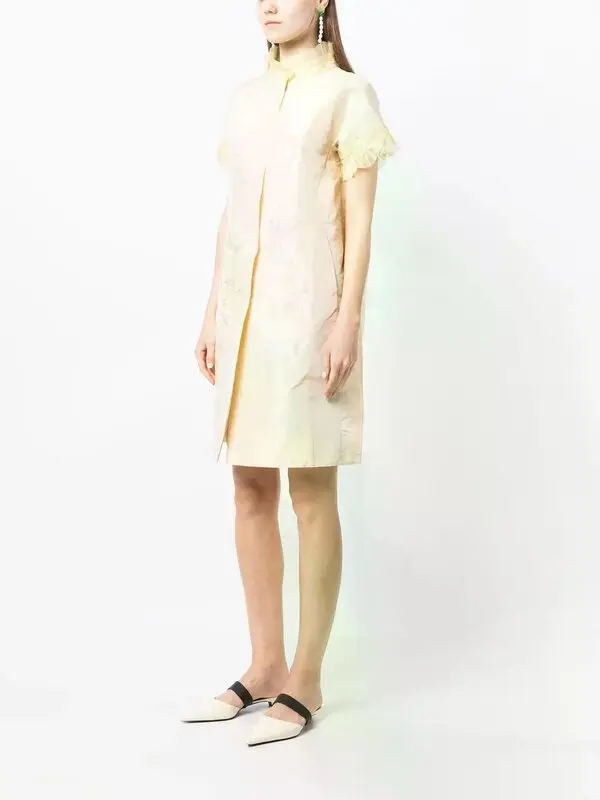 Shiatzy Chen Mulberry Silk Embroidered Ruffle-trim Coat - Yellow
