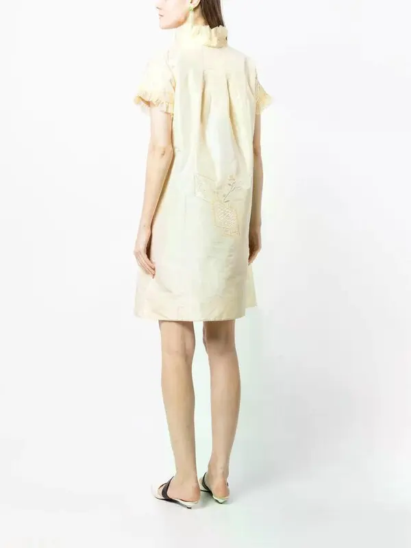 Shiatzy Chen Mulberry Silk Embroidered Ruffle-trim Coat - Yellow