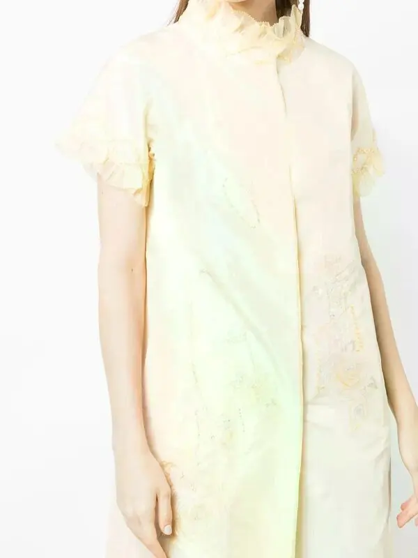 Shiatzy Chen Mulberry Silk Embroidered Ruffle-trim Coat - Yellow