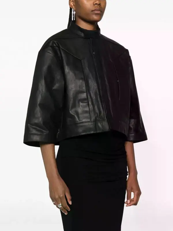 Rick Owens Cropped Leather Jacket - Black