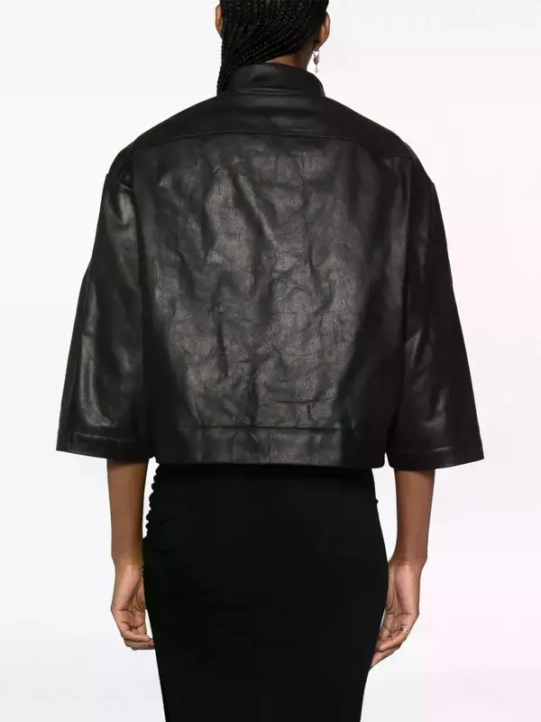 Rick Owens Cropped Leather Jacket - Black