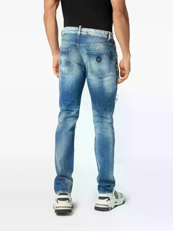 Philipp Plein Stud Embellished Distressed Denim Jeans