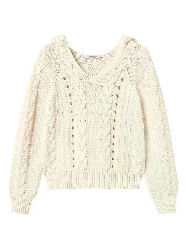 TWINSET Cable-knit Hoodie - Neutrals