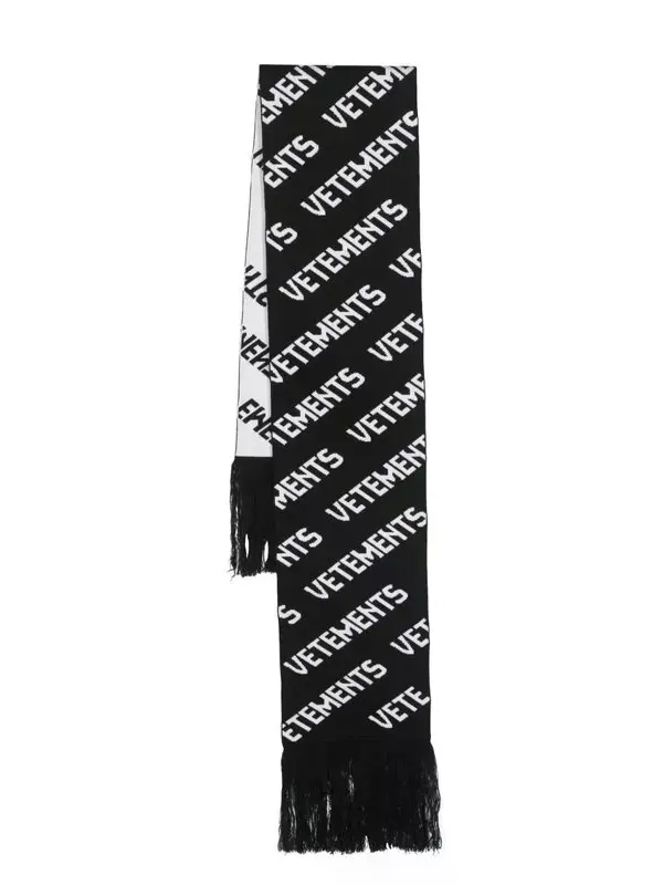 Vetements Logo-intarsia Merino Scarf - Black