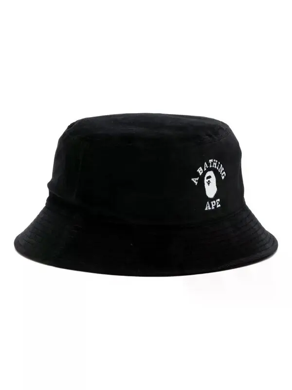 A BATHING APE Cotton Blend Embroidered Logo Bucket Hat - Black