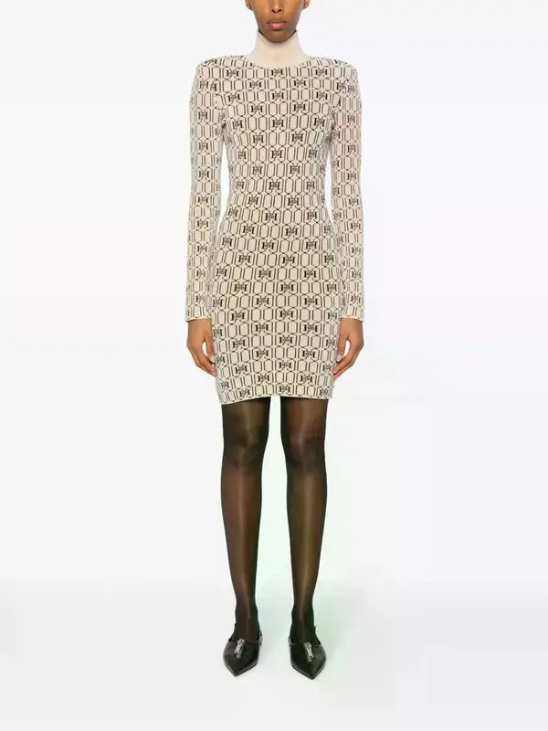 Elisabetta Franchi Monogram Intarsia Knitted Mini Dress