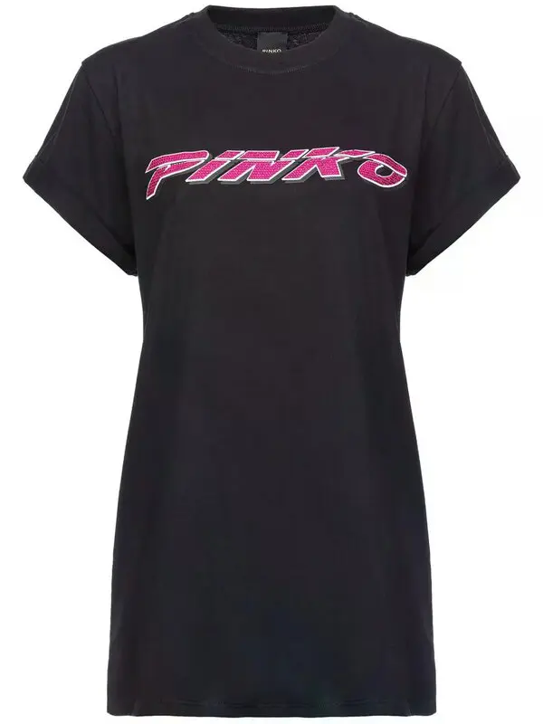 Pinko Logo-embellished Cotton T-shirt - Black