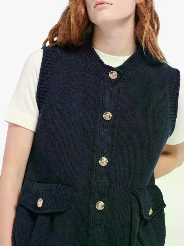 BARRIE Navy Cashmere Chunky Knit Vest - Blue