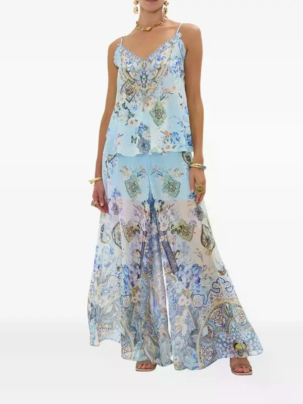 Camilla Wide-leg Sheer Trousers With Crystal Embellishment - Blue