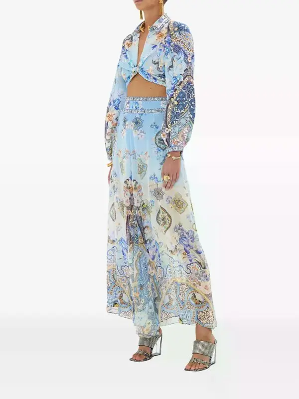 Camilla Wide-leg Sheer Trousers With Crystal Embellishment - Blue