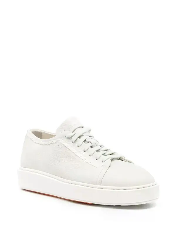 Santoni Light Calf Leather Sneakers With Crochet Trim - Grey