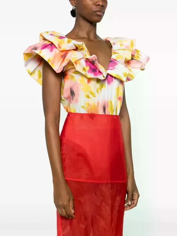 Essentiel Antwerp Printed Ruffle Collar Top