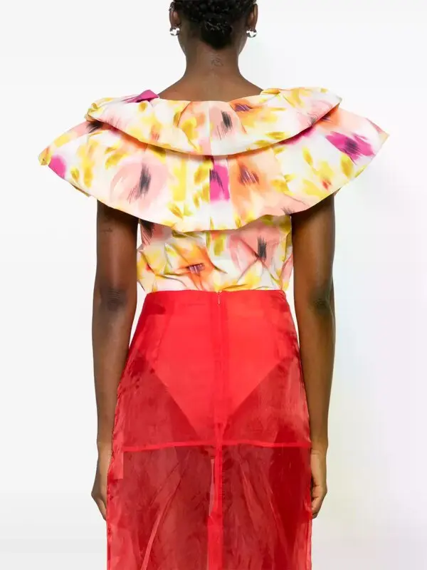 Essentiel Antwerp Printed Ruffle Collar Top