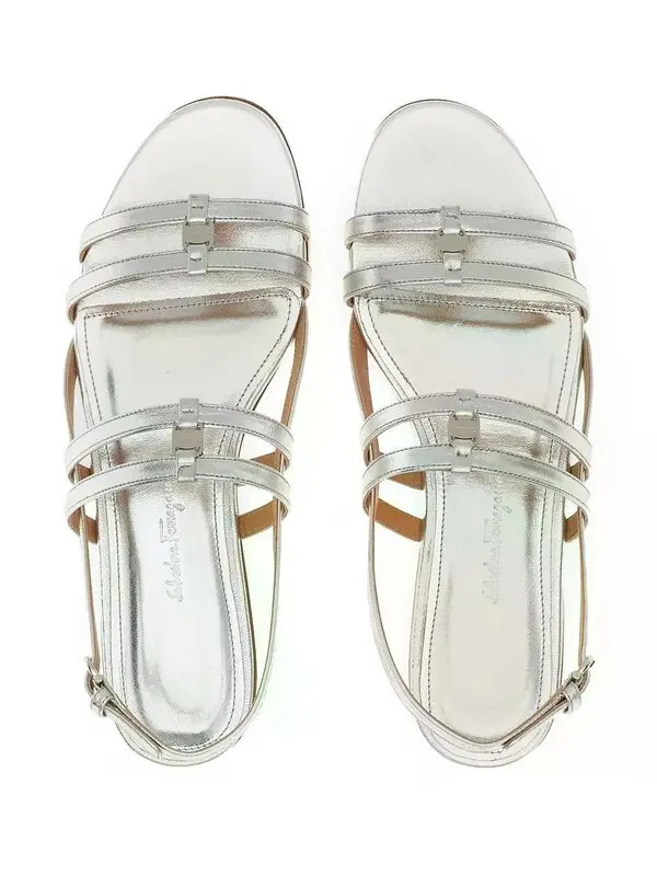 FERRAGAMO Vara Leather Multi-way Strap Sandals - Silver
